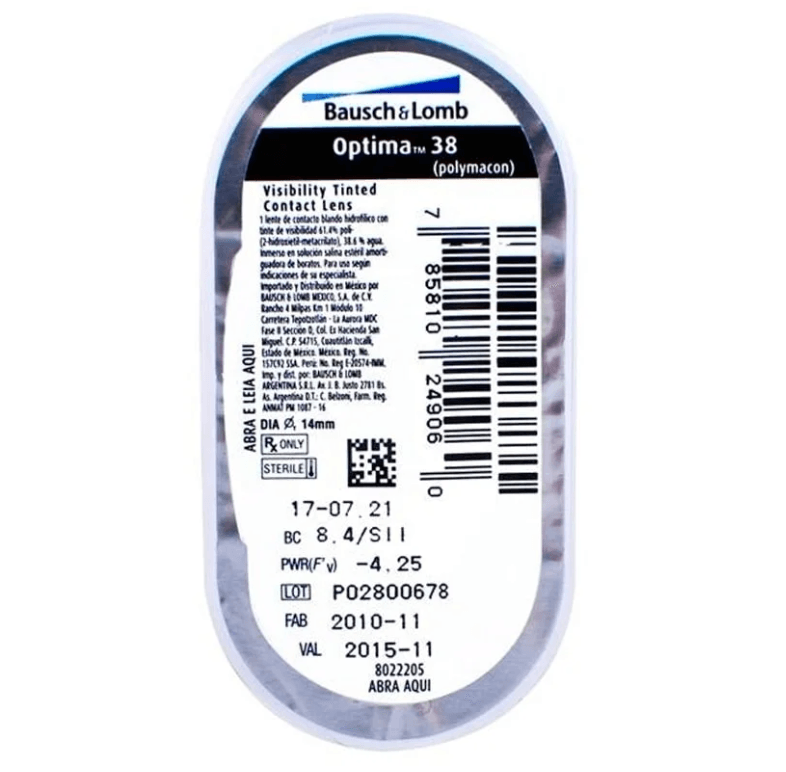 Lentes de Contato Optima 38 SP: 1 Lente Descarte Anual - E-lens
